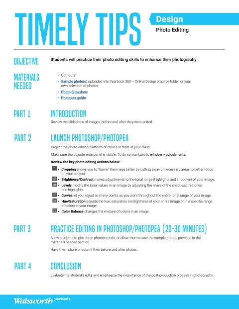 Timely Tips | Yearbook Adviser Handouts